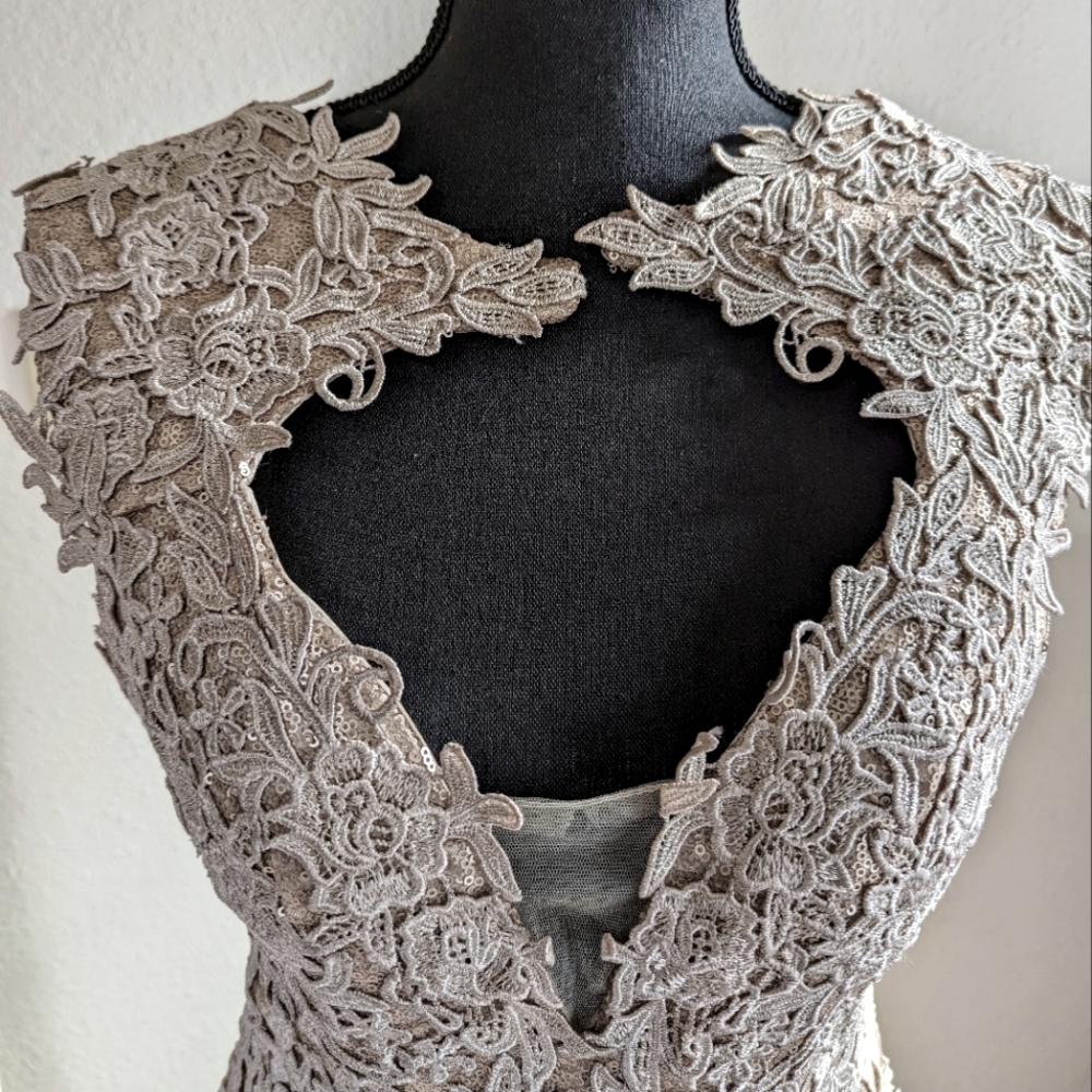 Floor Length Gold Sequin And Cream Colored Lace Appli… - Gem